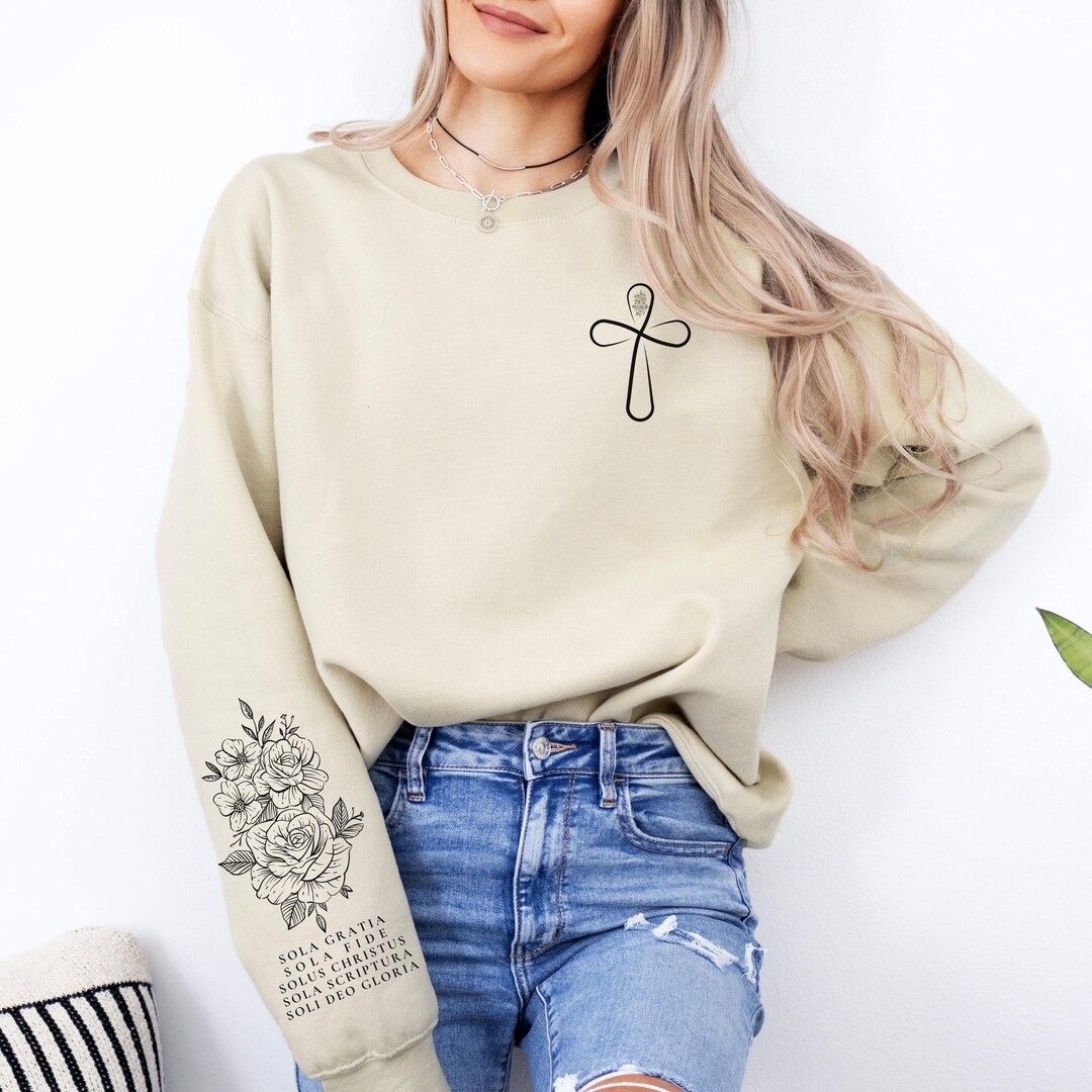 Five Solas Sleeve Sweatshirt for Reformed Christian Gift Reformation ...