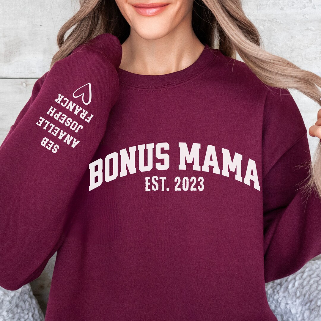 Customized Bonus Mama Est Sweatshirts Kids Names on Sleeve Crewneck ...