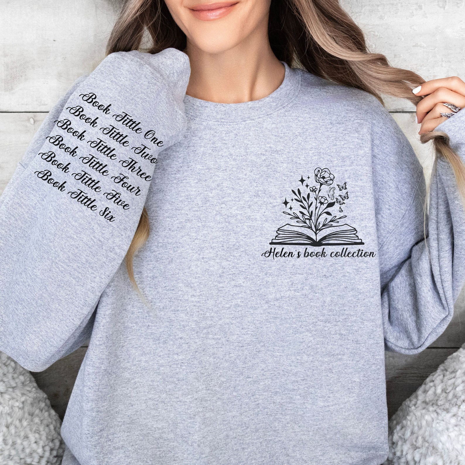 Custom Bookshelf Book Tittles Sweatshirtpersonalized Book Tag - Etsy