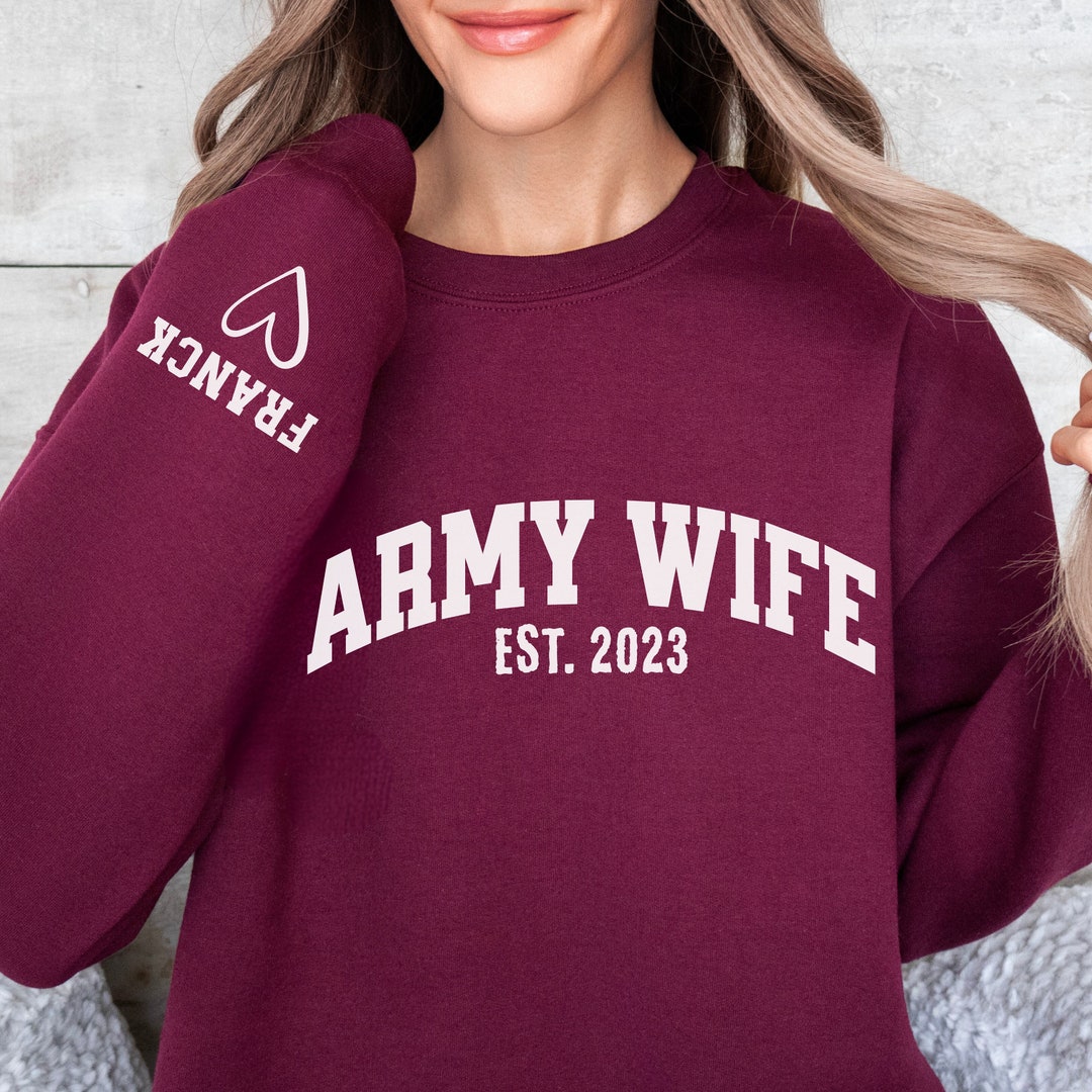 Custom Army Wife Sweatshirts With Names on Sleeve,personalized Military ...