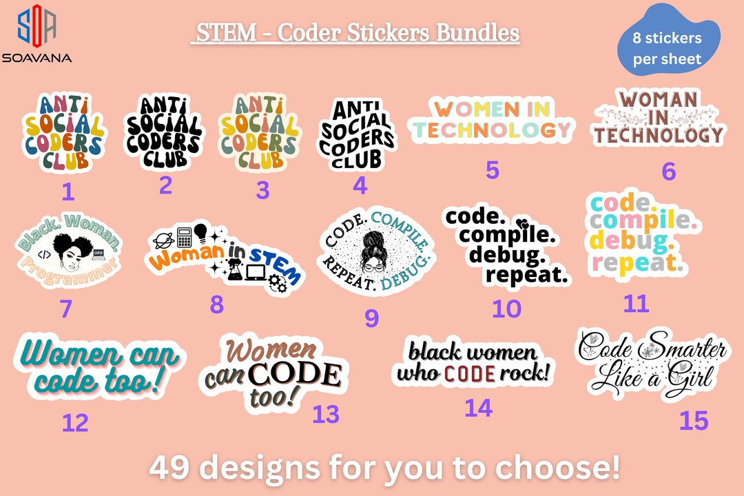 Custom Stem Stickers Pack Personalized Coder Sticker Sheet Coding Stickers Bundle Coder Geek