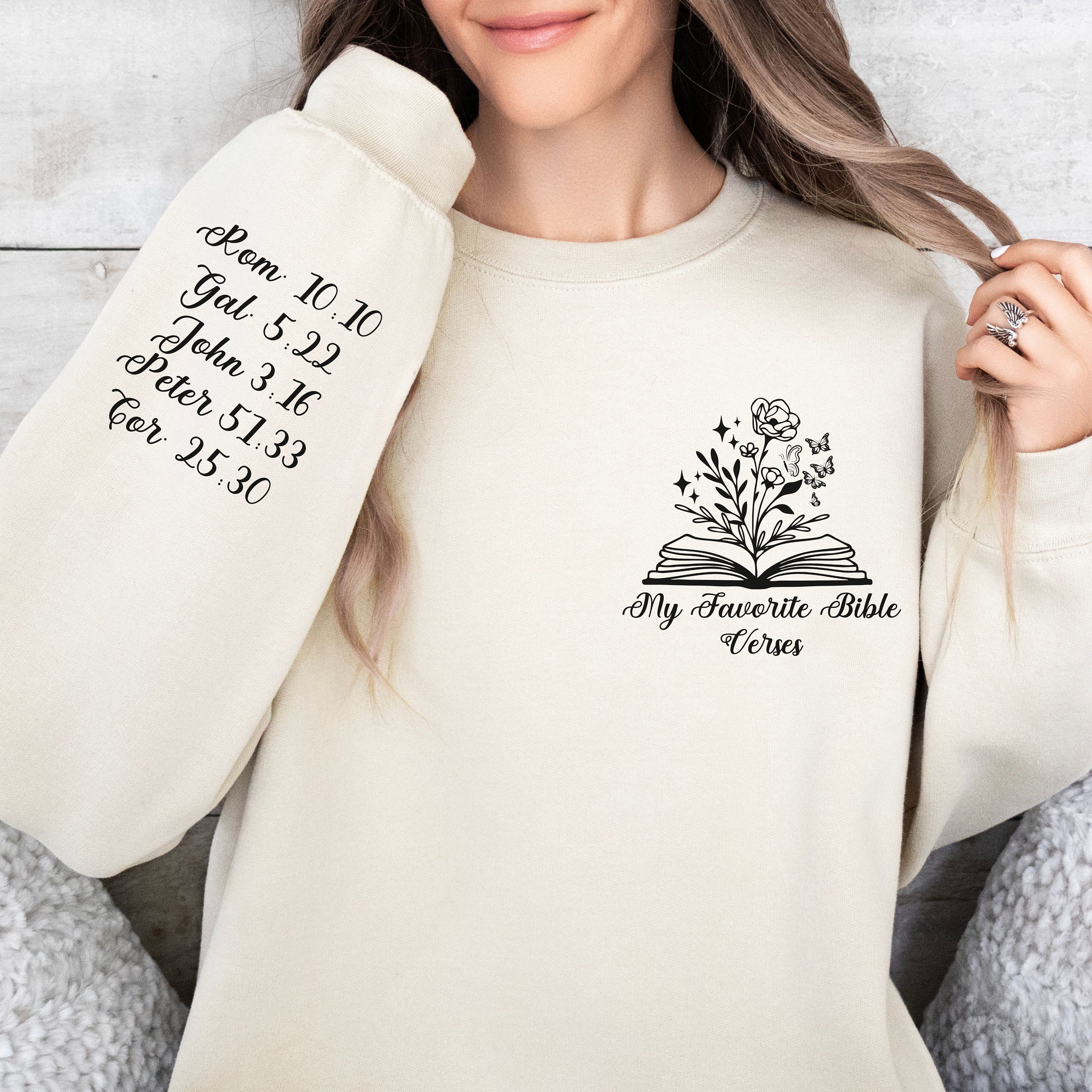 Personalized Bible Verses on Sleeve Christian Sweatshirt - Etsy