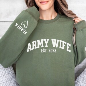 Custom Army Wife Sweatshirts With Names on Sleeve,personalized Military ...