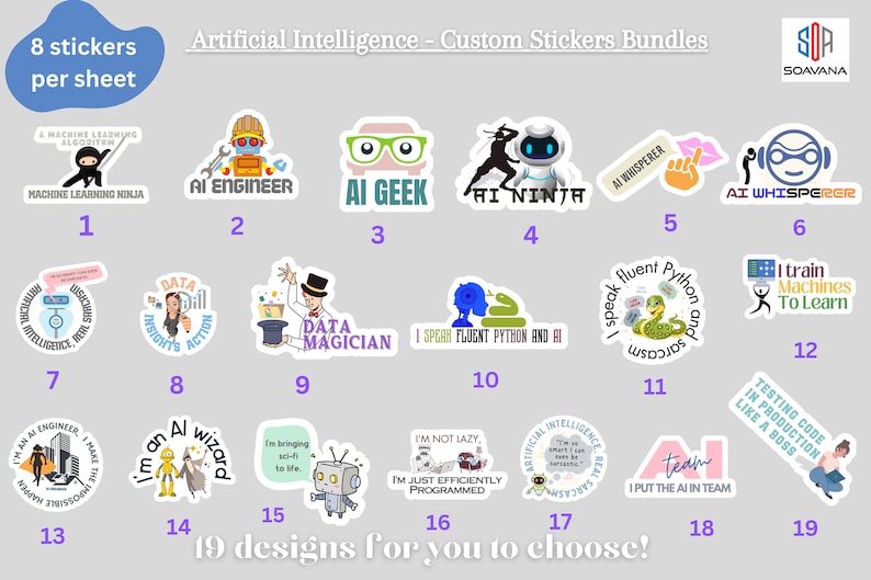Custom Artificial Intelligence Stickers Pack, Personalized Data ...
