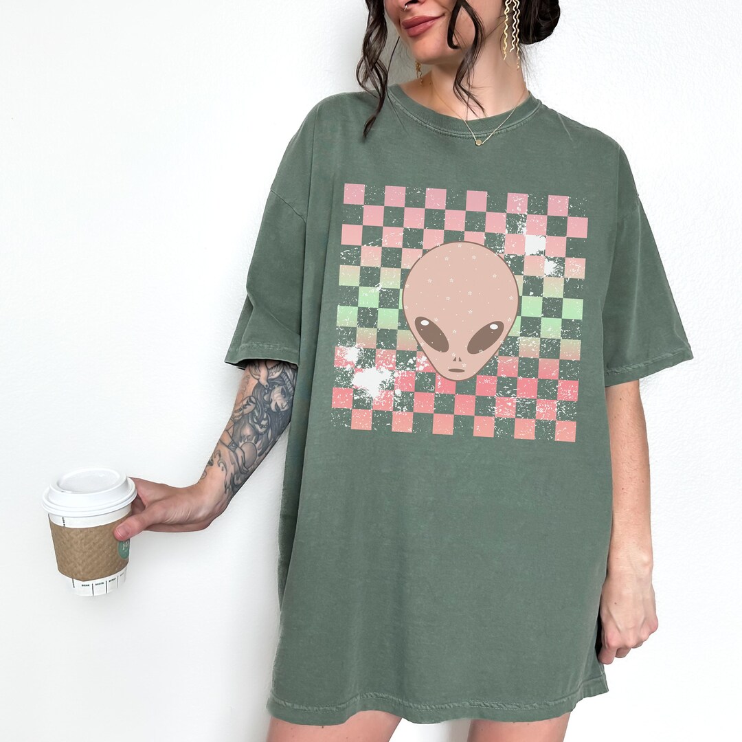 Vintage Aliens Ufo Shirts,funny Alien Checkered T Shirt,retro Alien ...