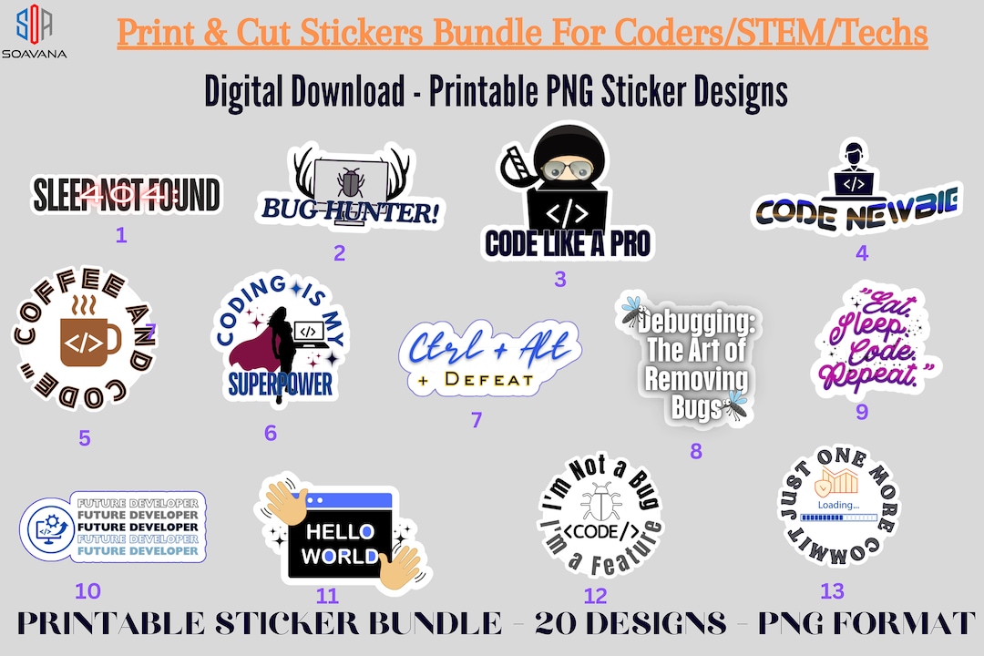 Printable Developer Computer Programmer Sticker Pack PNG, Digital ...