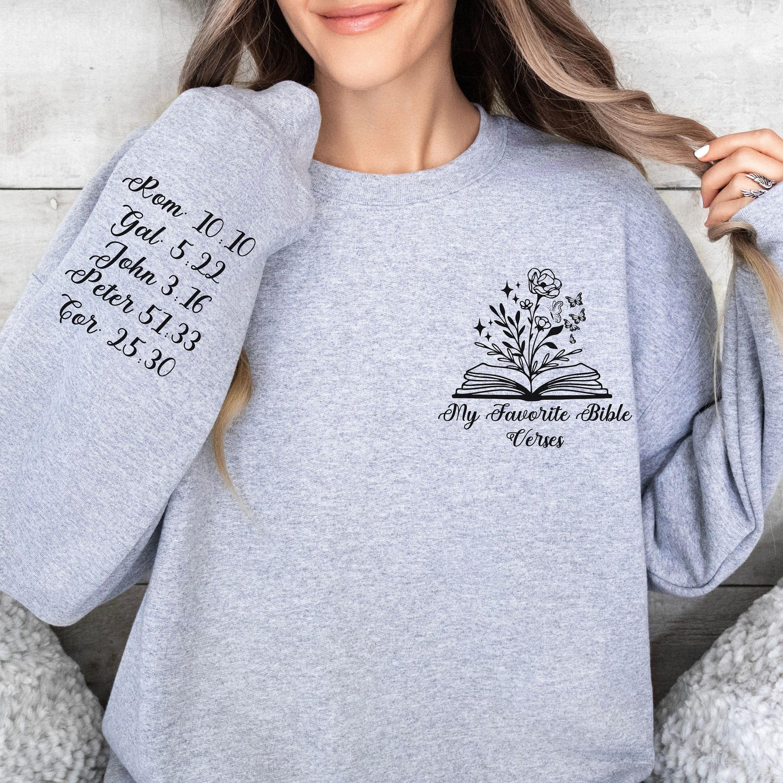 Personalized Bible Verses on Sleeve Christian Sweatshirt - Etsy