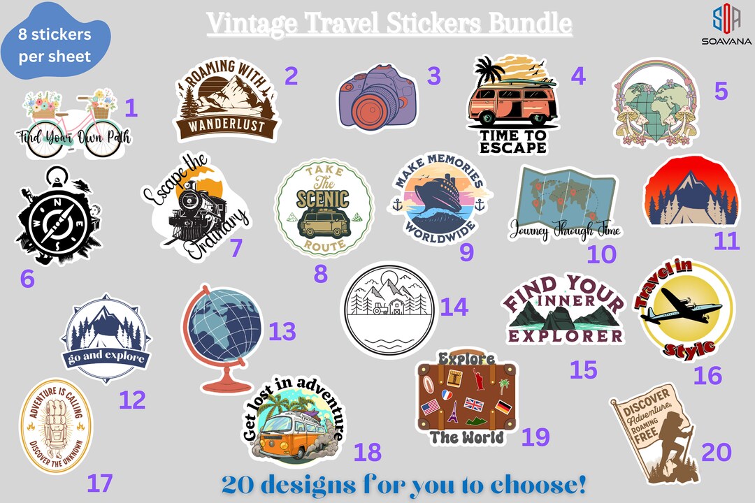 Custom Retro Travel Stickers Sheet,personalized Vintage Wanderlust ...