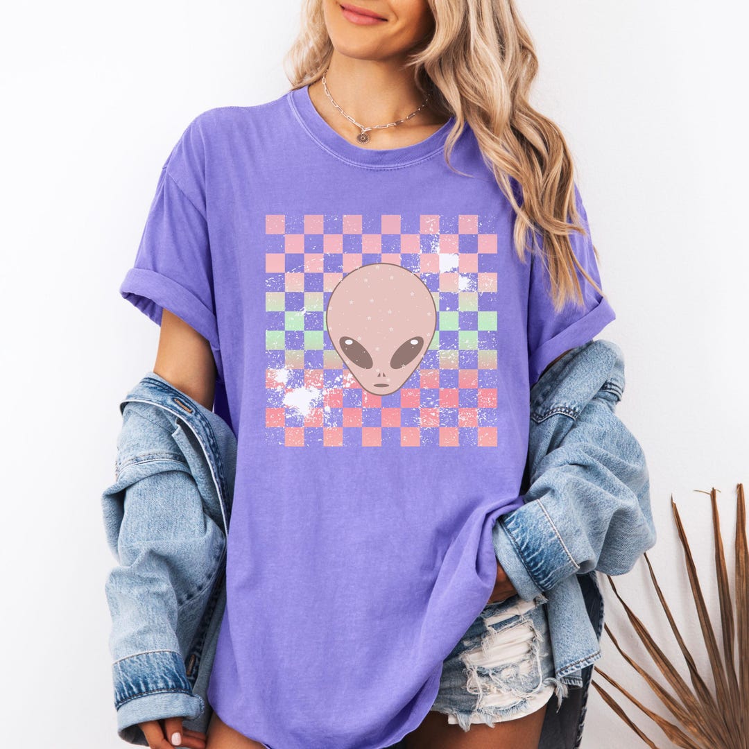 Vintage Aliens Ufo Shirts,funny Alien Checkered T Shirt,retro Alien ...