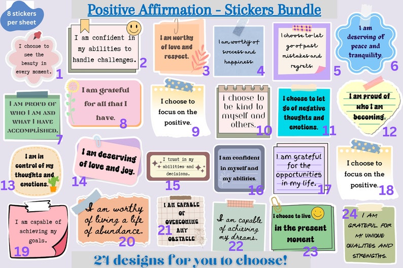 Custom Positive Affirmations Stickers Sheet,personalized Words of ...