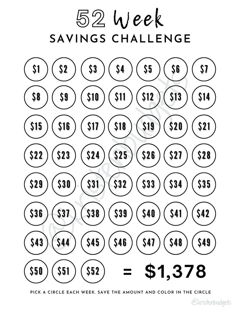 52 Week Savings Challenge Savings Tracker Savings Goals Digital