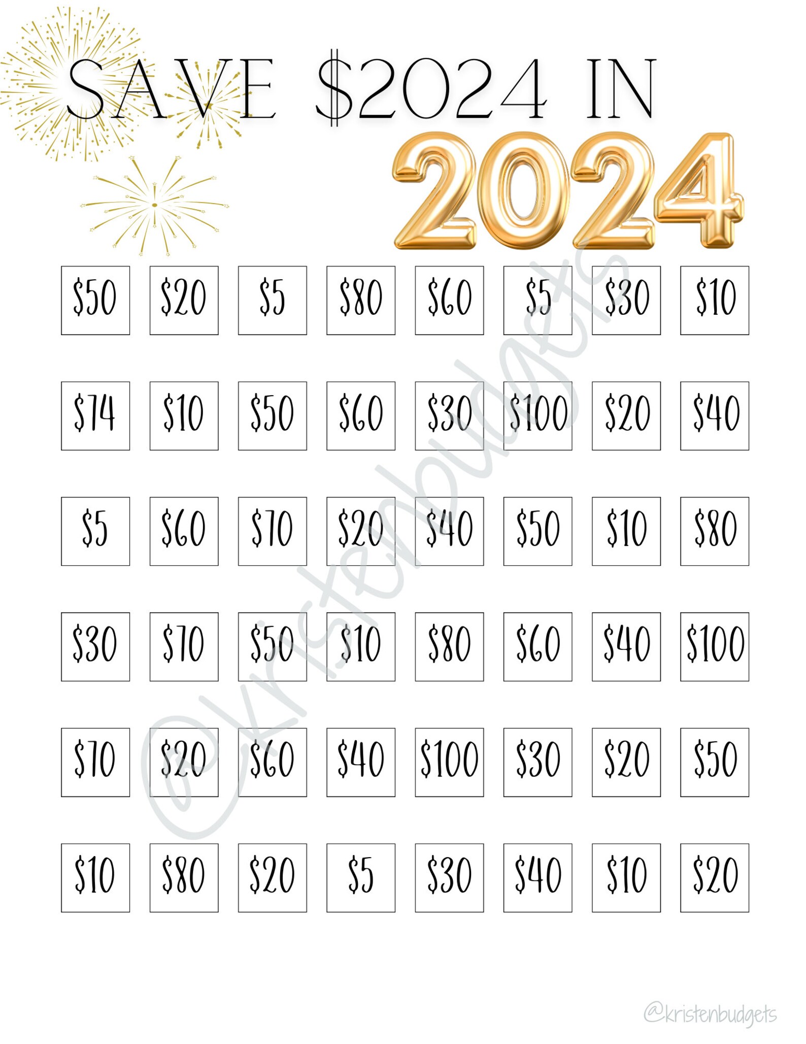 NEW 2024 Printable Savings Challenge, Save 2024 Dollars, 2 Size Options ...