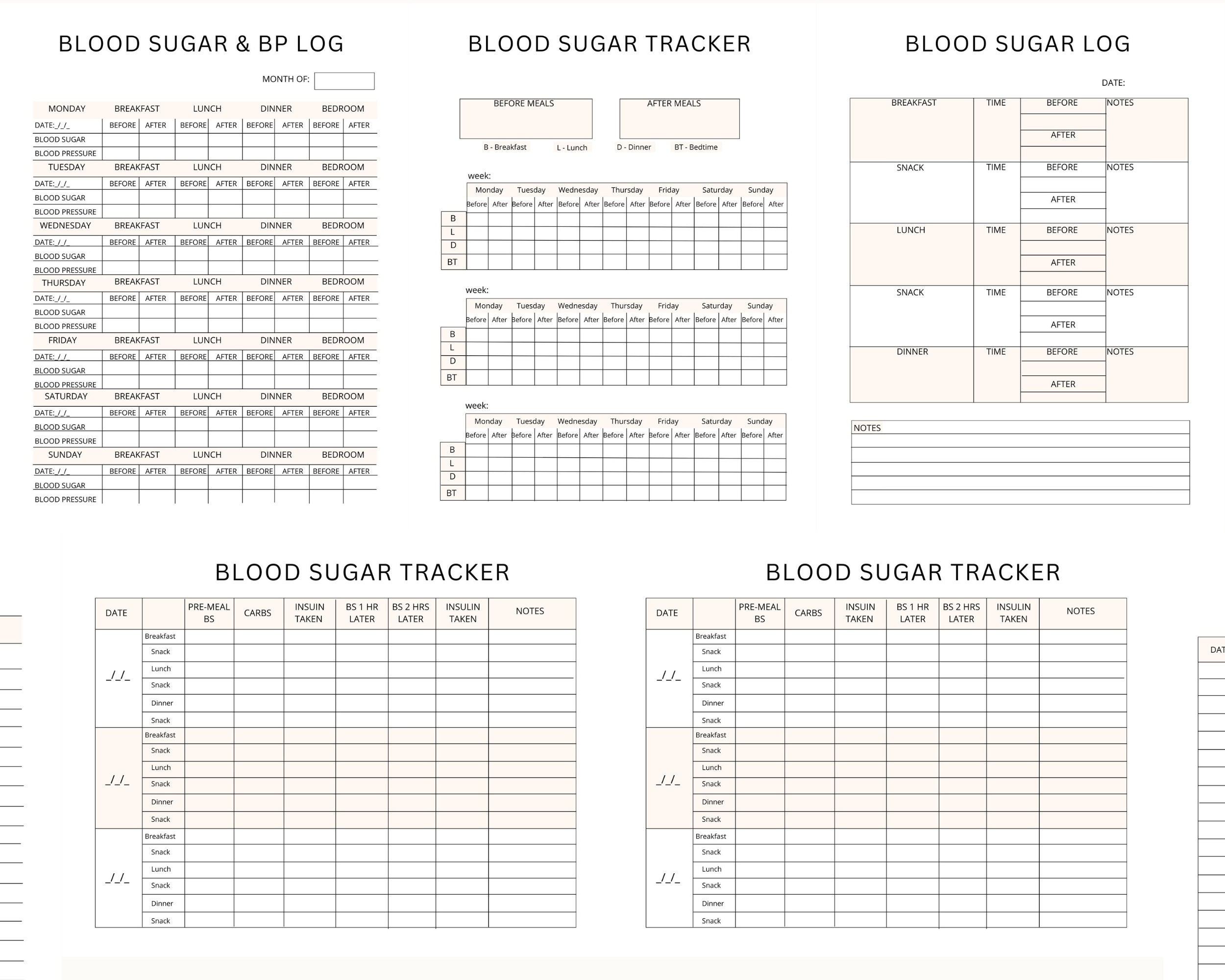 Blood Sugar Planner 8.5 X 11 | Printable | 37 Planner Pages - Etsy
