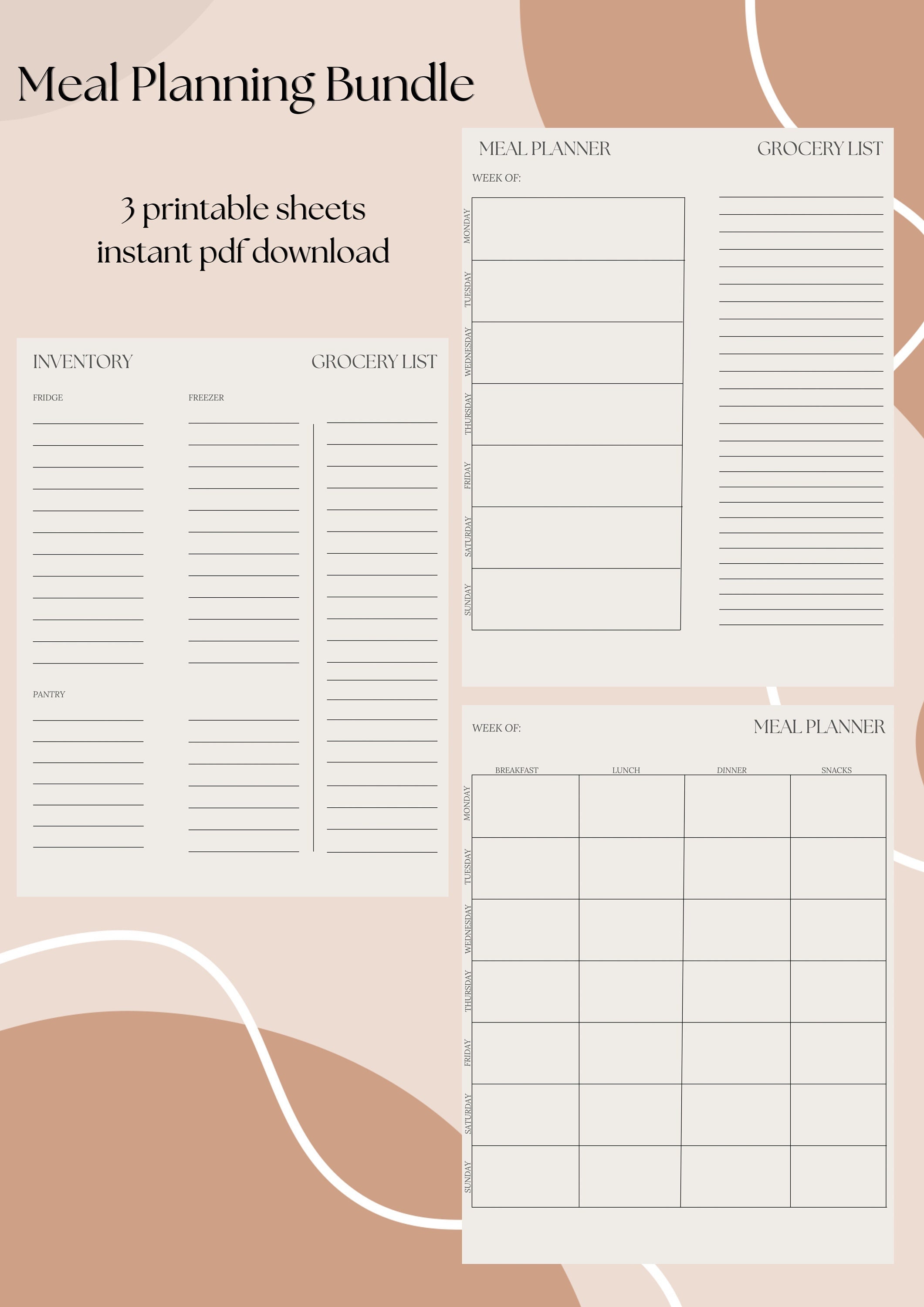 Meal Planner Printable Weekly Food Diary Bundle Daily Food - Etsy