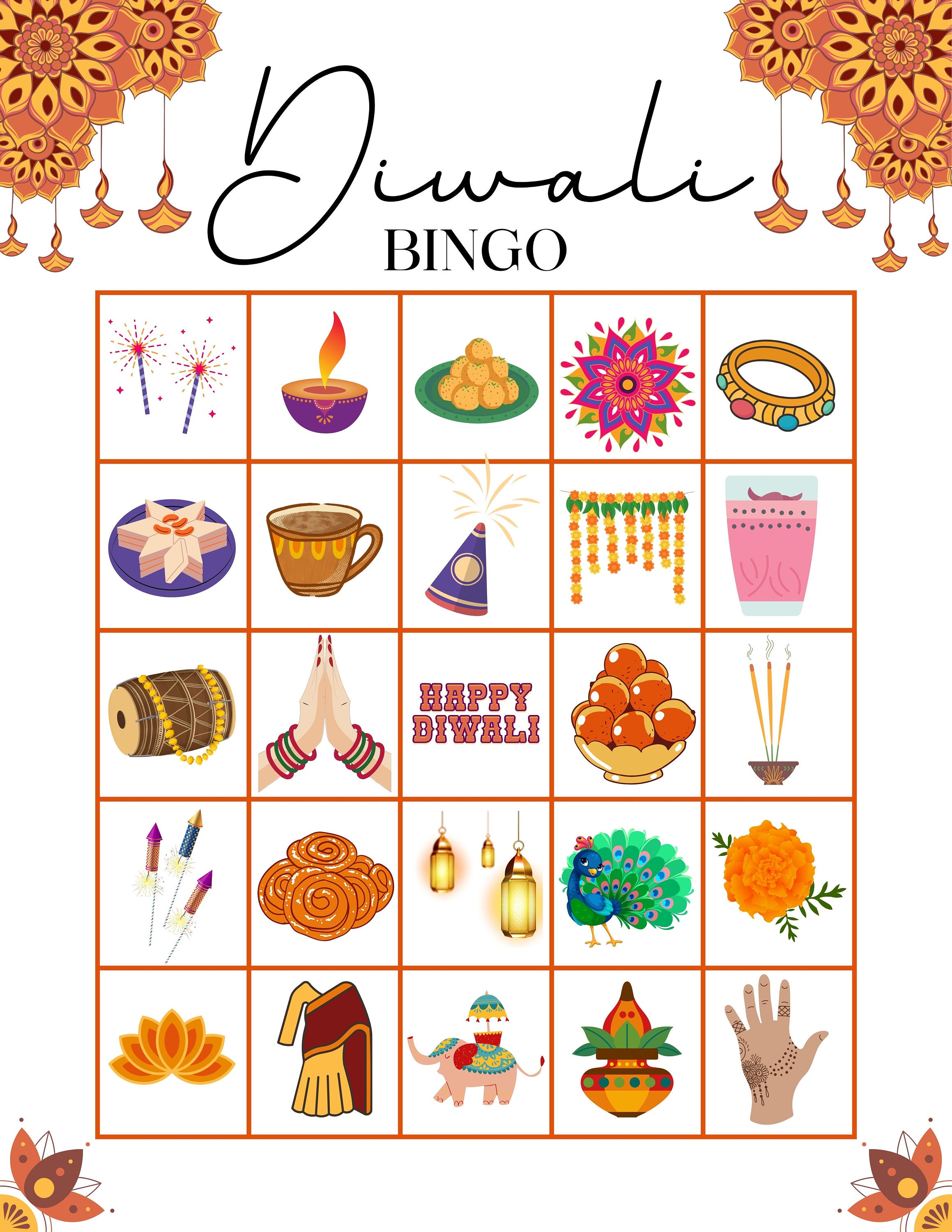 Diwali Games for Family Diwali Bingo Diwali Activity for Kids Unique ...