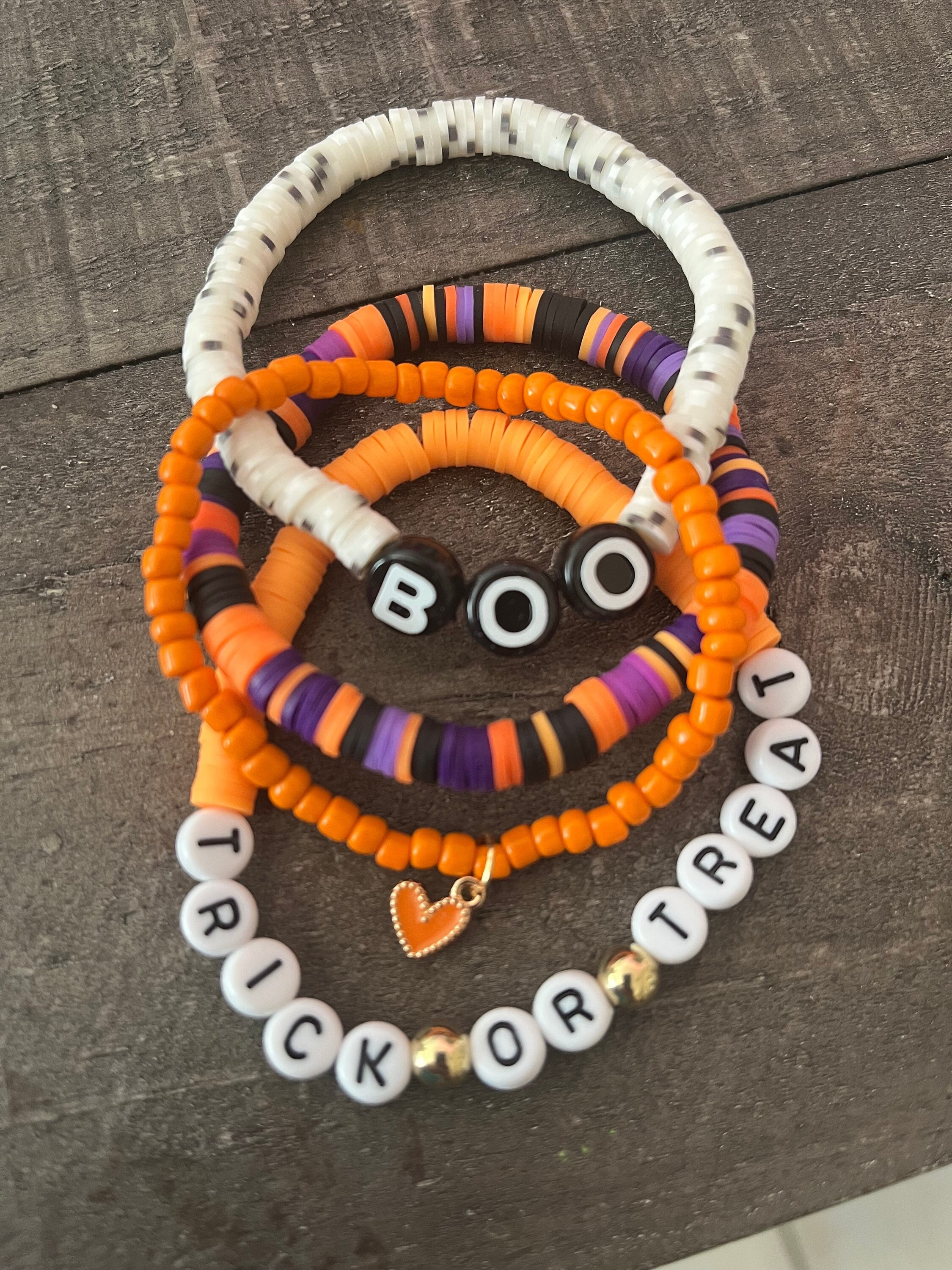 Halloween Bracelets Stack of 3- BOO. SPOOKY. Bracelets Are Heishi Clay ...
