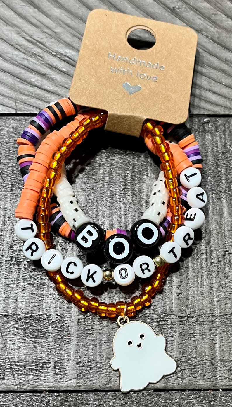 Halloween Bracelets Stack of 4- Trick or Treat. BOO. Bracelets Are ...