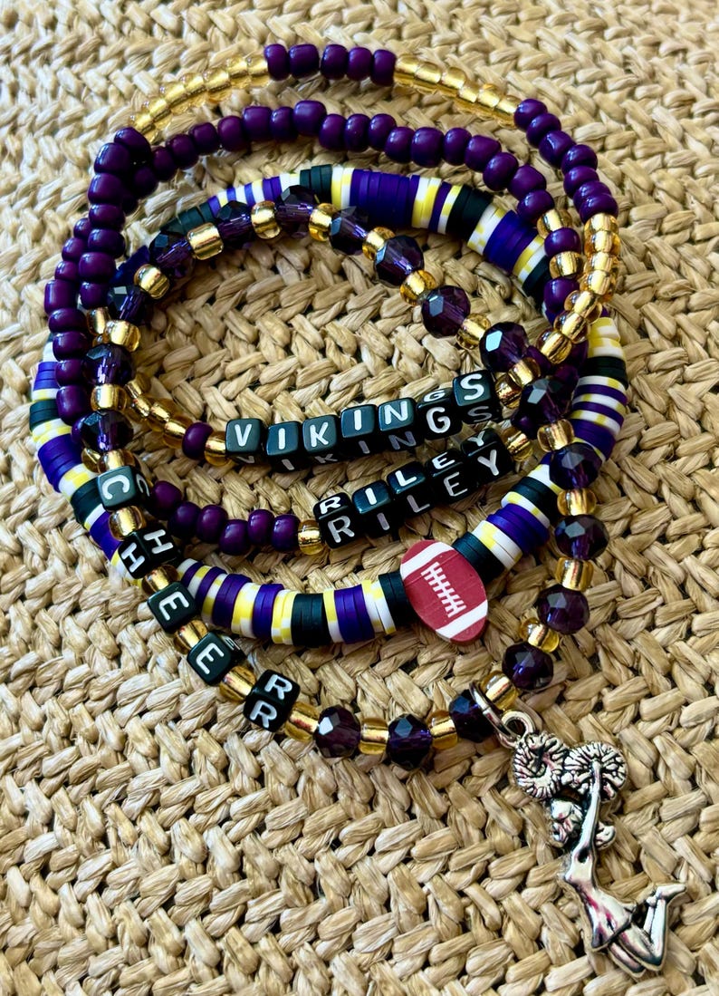 Custom CHEER Sports Team Game Day Bracelet Stack- 4 Bracelets in the ...
