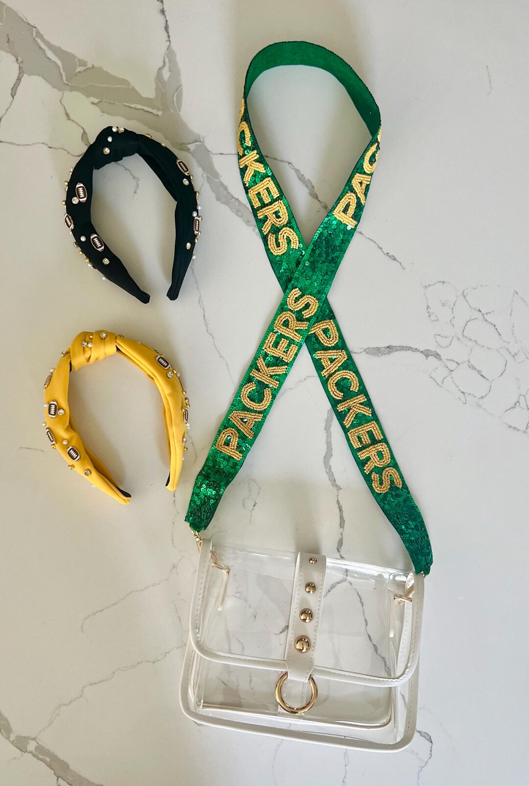 Green Bay Packers Beaded Football Purse Straps / Midwest Sequin Team ...