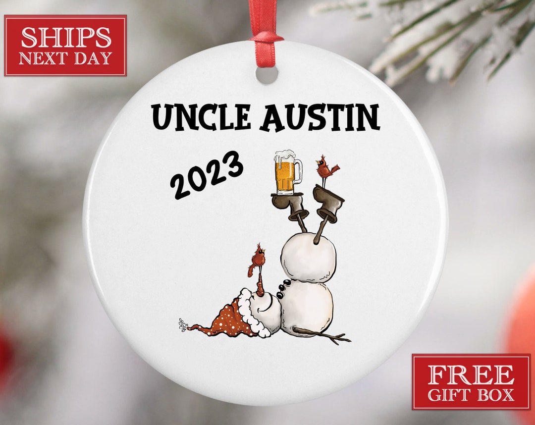 Uncle Christmas Ornament Funny Snowman Beer Uncle First Christmas ...