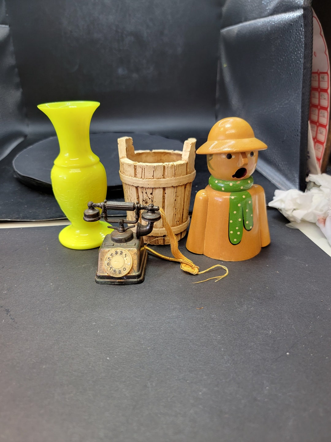 Group of 4 MCM, 1940's & 50's. Knick Knacks. Yellow Plastic Vase ...