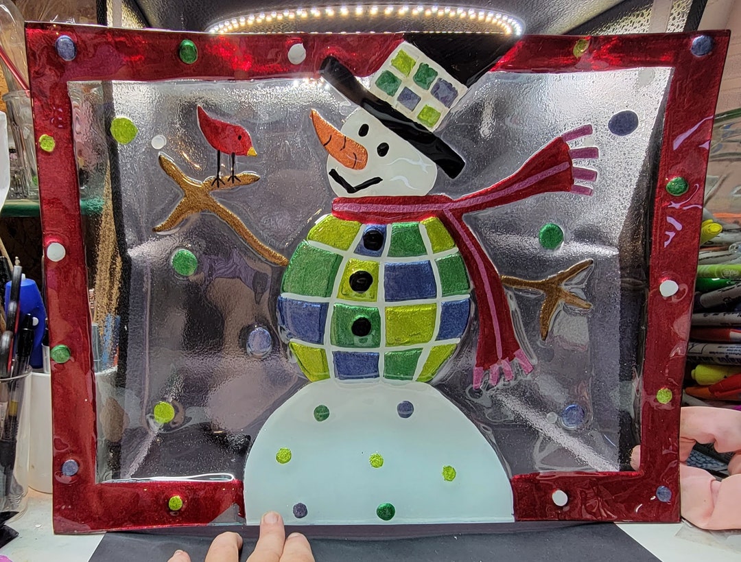 For Sullivan's, Rectangular, Glass, Snowman Platter, Good Condition - Etsy