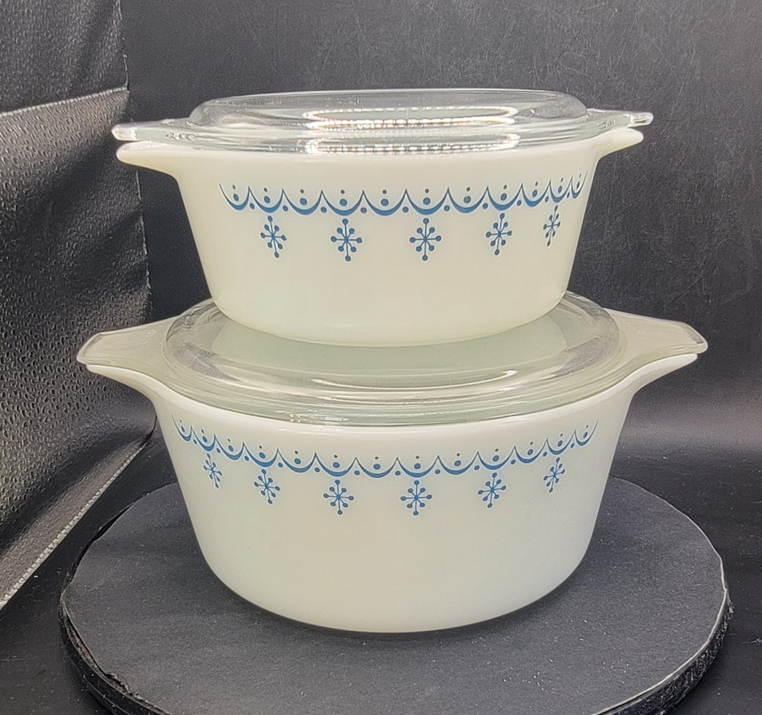 Pyrex, Blue Snowflake, Mixing Bowls, Refrigerator Bowls, With Lids 's ...