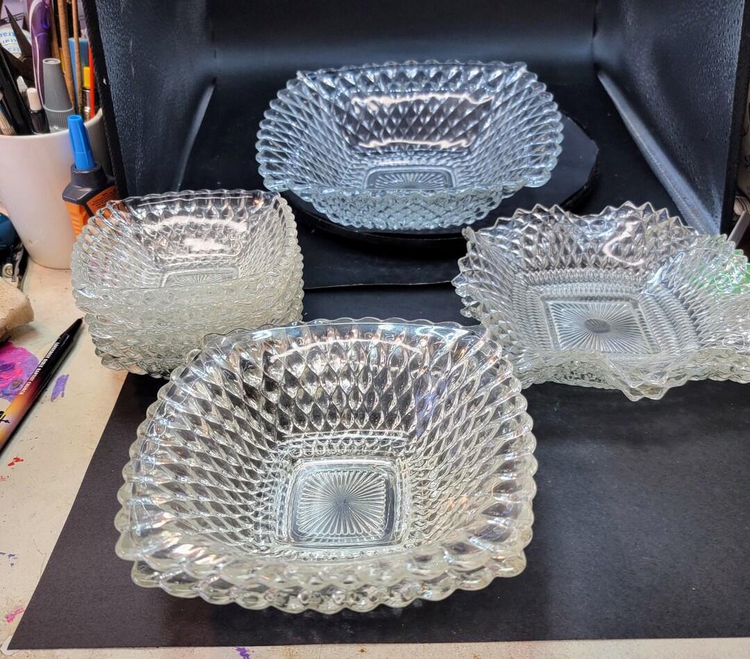 Set of 8, Indiana Glass, Diamond Point, Square Bowls, Excellent ...