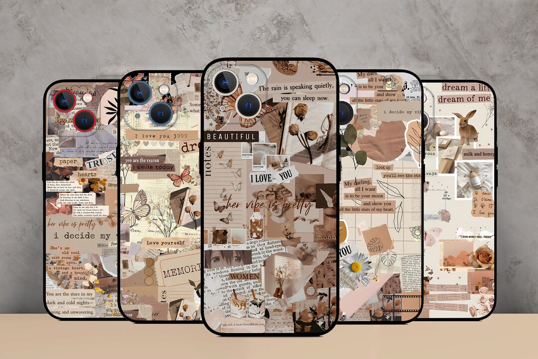 Brown Art Aesthetic Collage Phone Case Fit for iPhone 16/15 Magsafe S24 ...