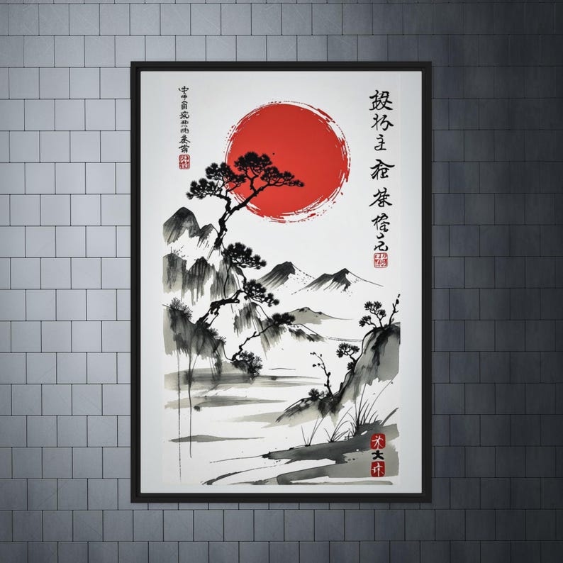 Zen Nature Decor: Modern Sumi-e Ink Wash Landscape Canvas Art- Floating ...