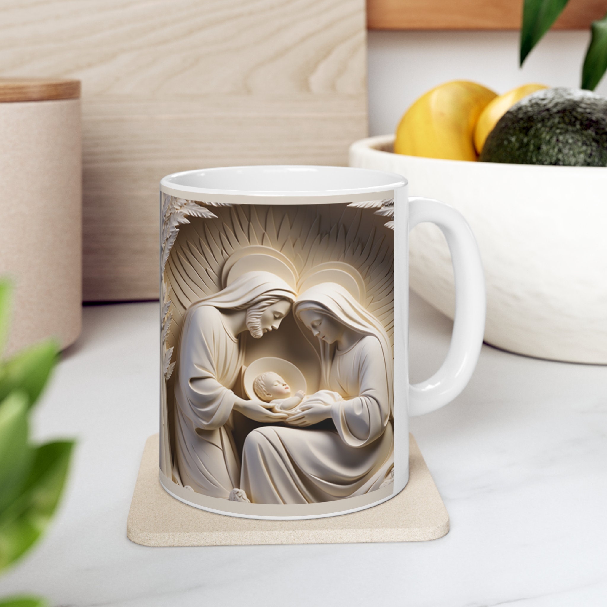 Beautiful 3D Illusion Holy Family Ceramic Mug 11oz Sublimated, Beverage ...