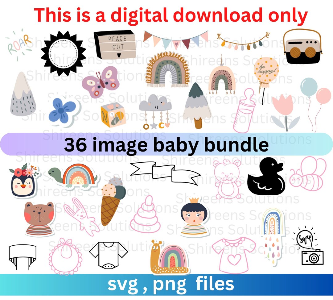 Baby SVG Bundle, Baby Shower Clipart, Newborn PNG, Cut File for Cricut ...
