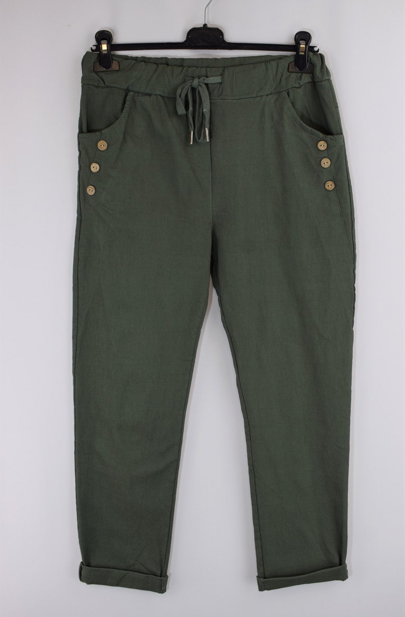 Ladies Italian Stretchy Button Design Detail Magic Trousers. - Etsy
