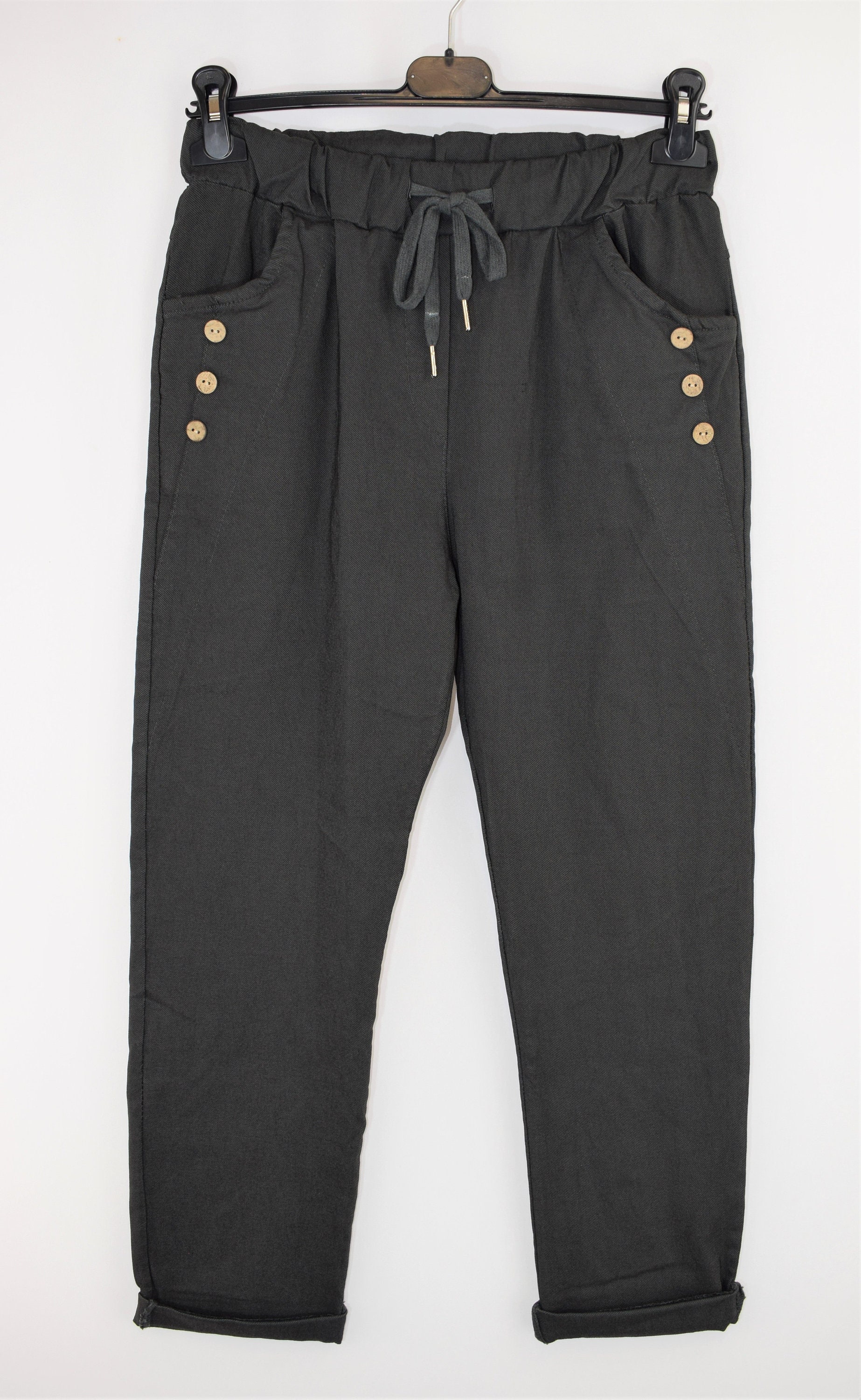 Ladies Italian Stretchy Button Design Detail Magic Trousers. - Etsy