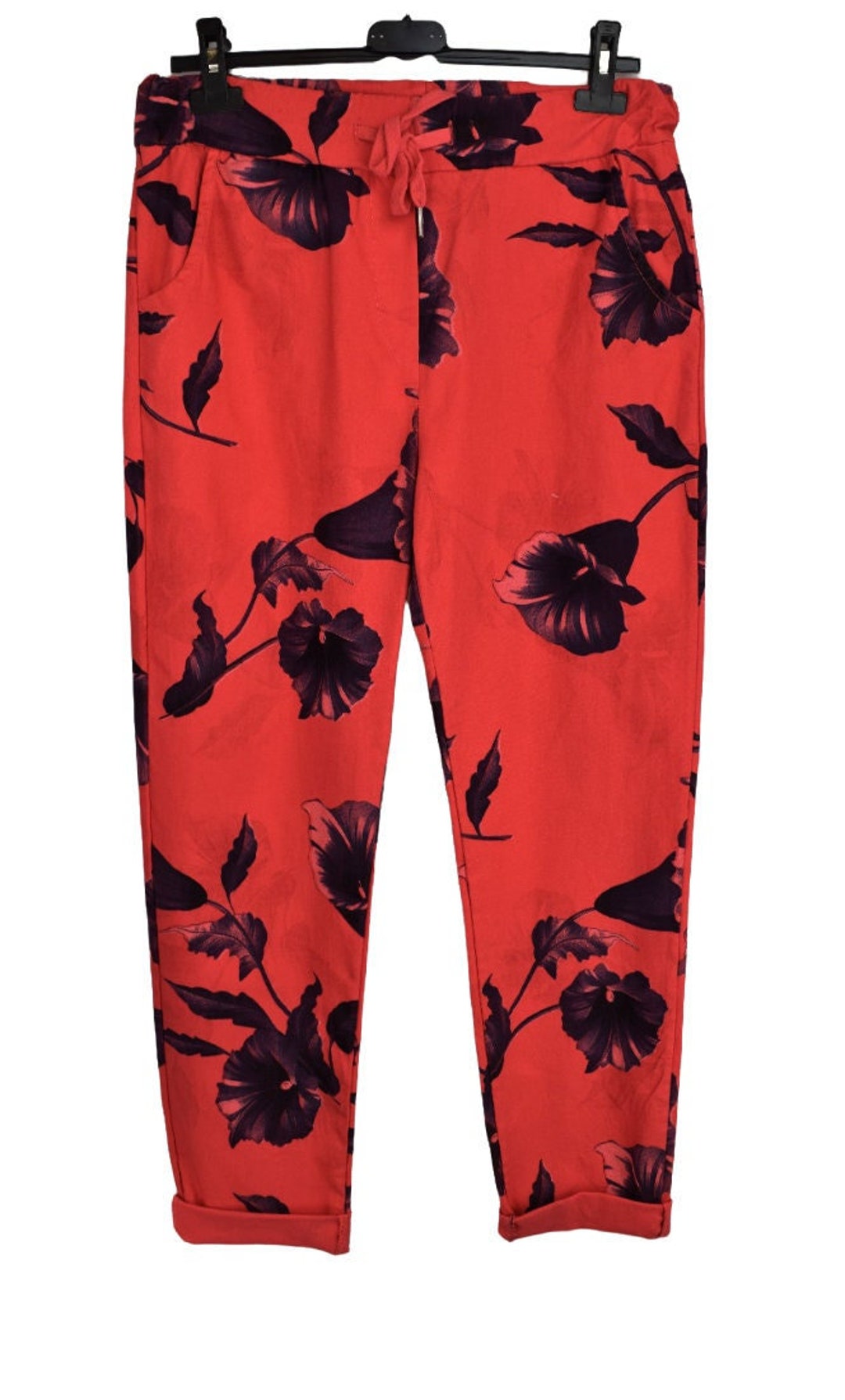 Floral Casual Stretch Lily Print Floral Magic Trousers Pants Italian ...
