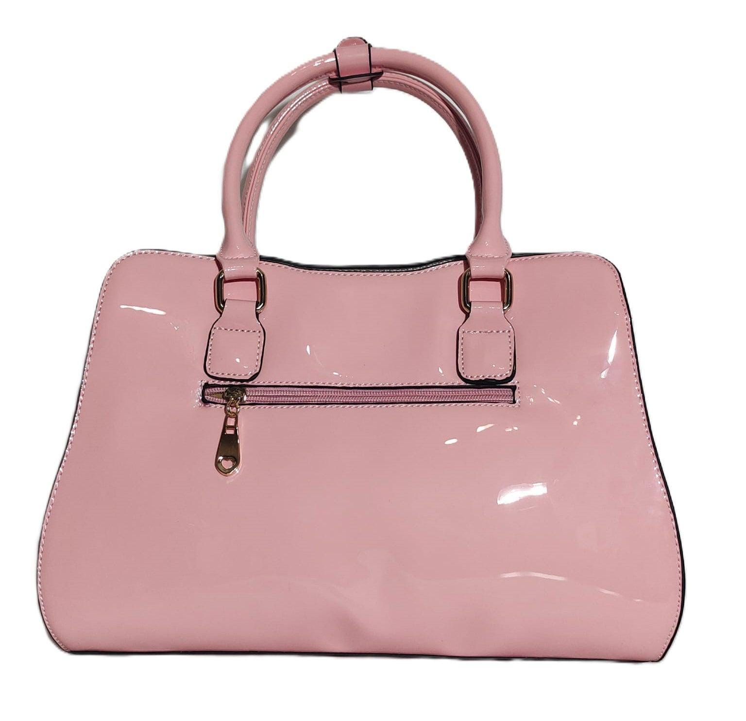Pink Shiny Patent Leather Women's Shoulder Handbag With Bow Tie Keyring ...