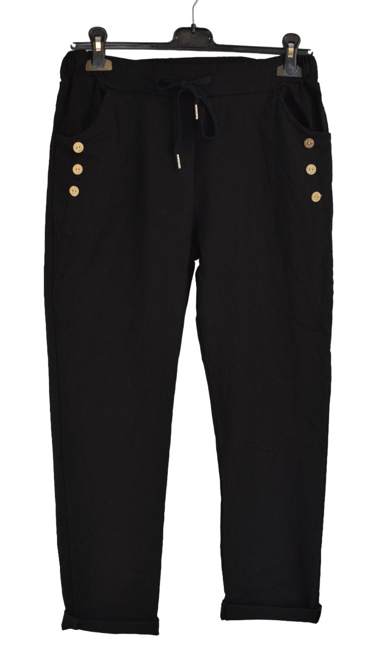 Ladies Italian Stretchy Button Design Detail Magic Trousers. - Etsy