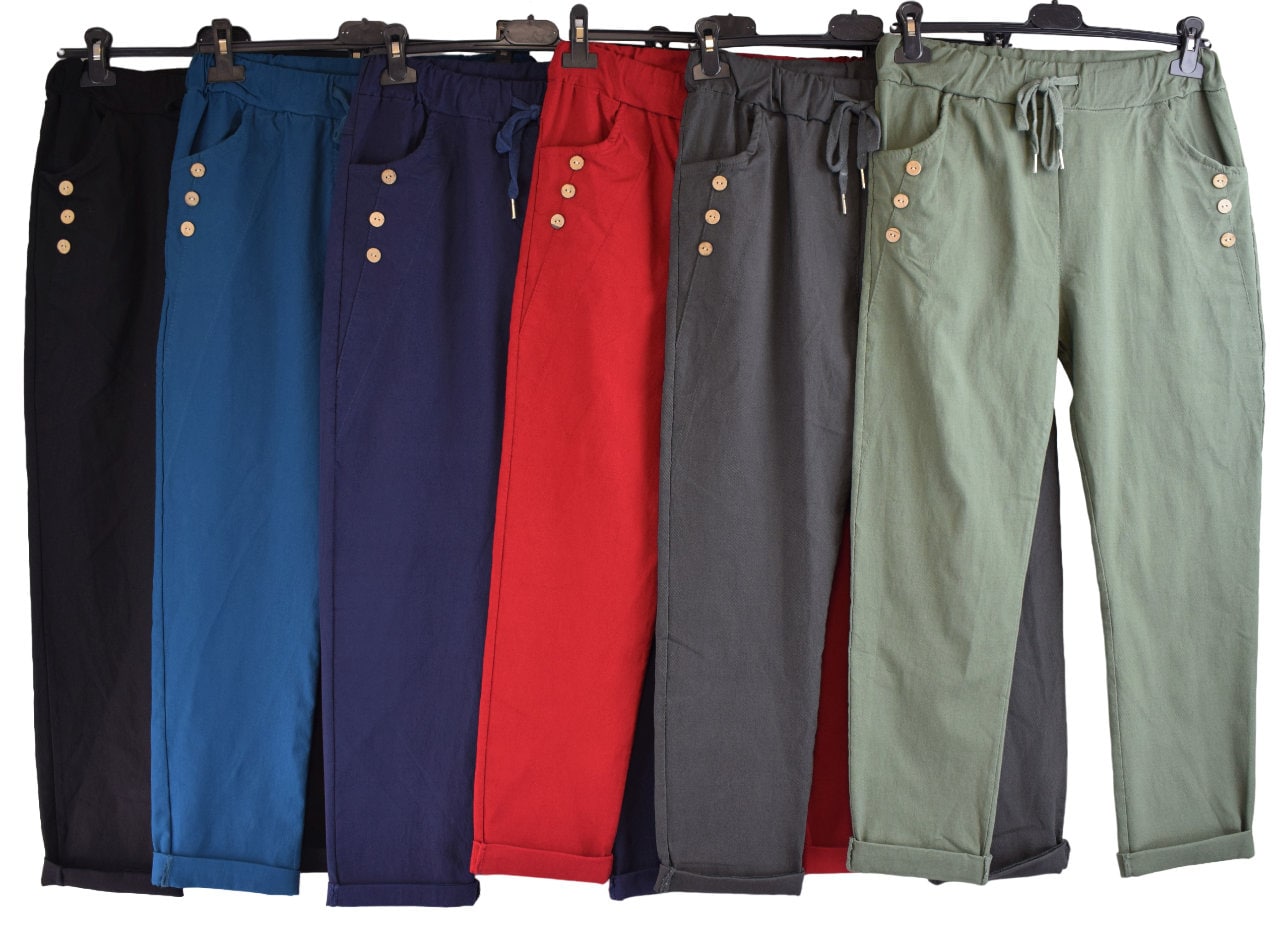 Ladies Italian Stretchy Button Design Detail Magic Trousers. - Etsy