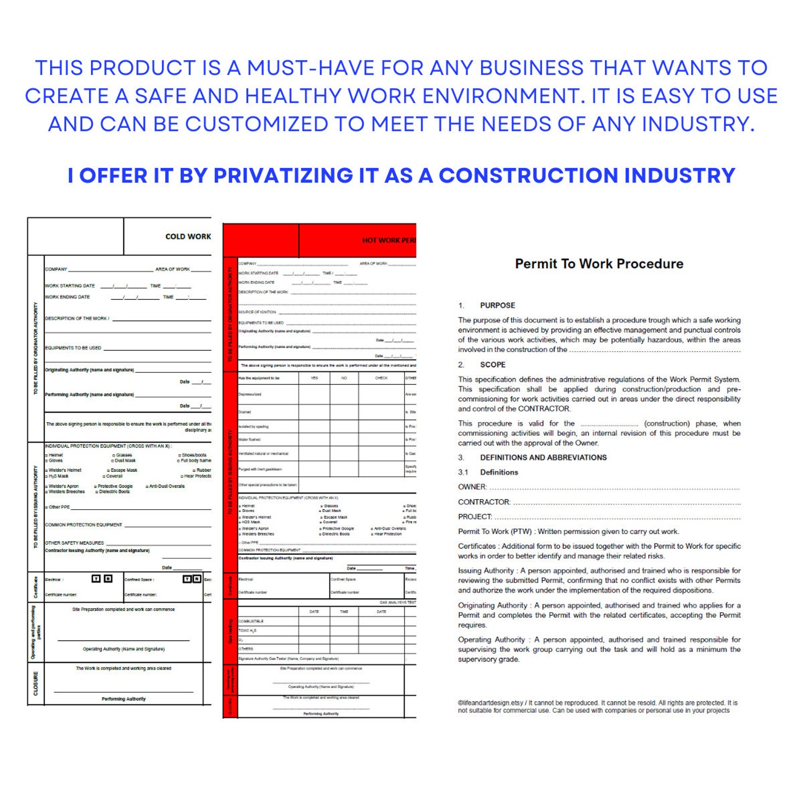 Osha/iso45001-compliant Permit to Work Procedure and Templates Permit ...