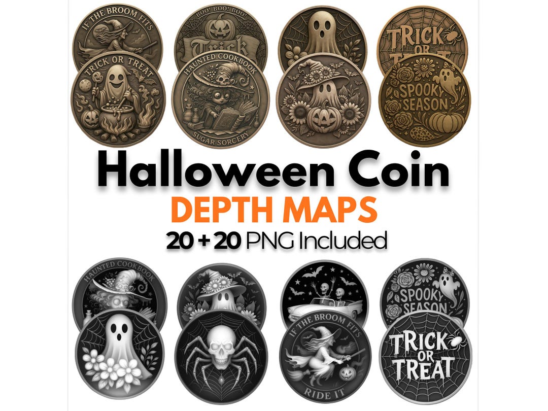 Halloween Coin Depthmap Pack 3D Laser Engrave Trick or Treat Coin ...