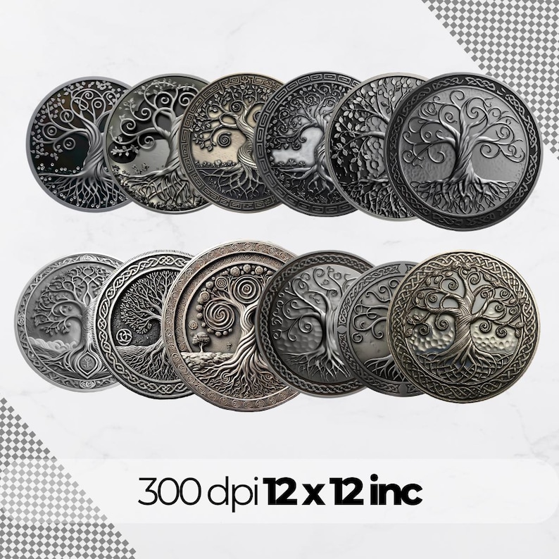 Tree of Life Coin PNG Bundle Laser Engraving Depthmaps Tree of Life ...