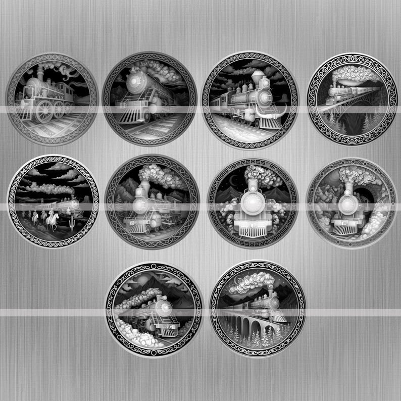 Vintage Train Coin Depth Map Bundle: 3D Depth Maps for Laser Engraving ...