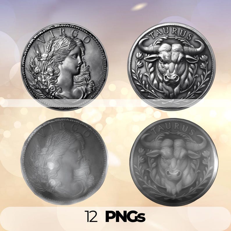 Ancient Zodiac Signs Coin PNG Zodiac Signs Medallion Design Brass Coin ...