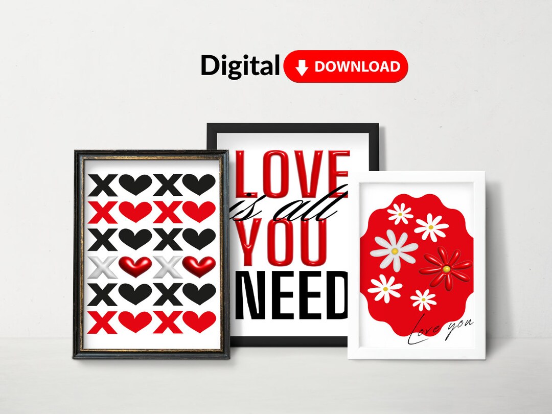 Valentine's Day Printable Poster Set Bulletin Board Ready Love Artwork ...
