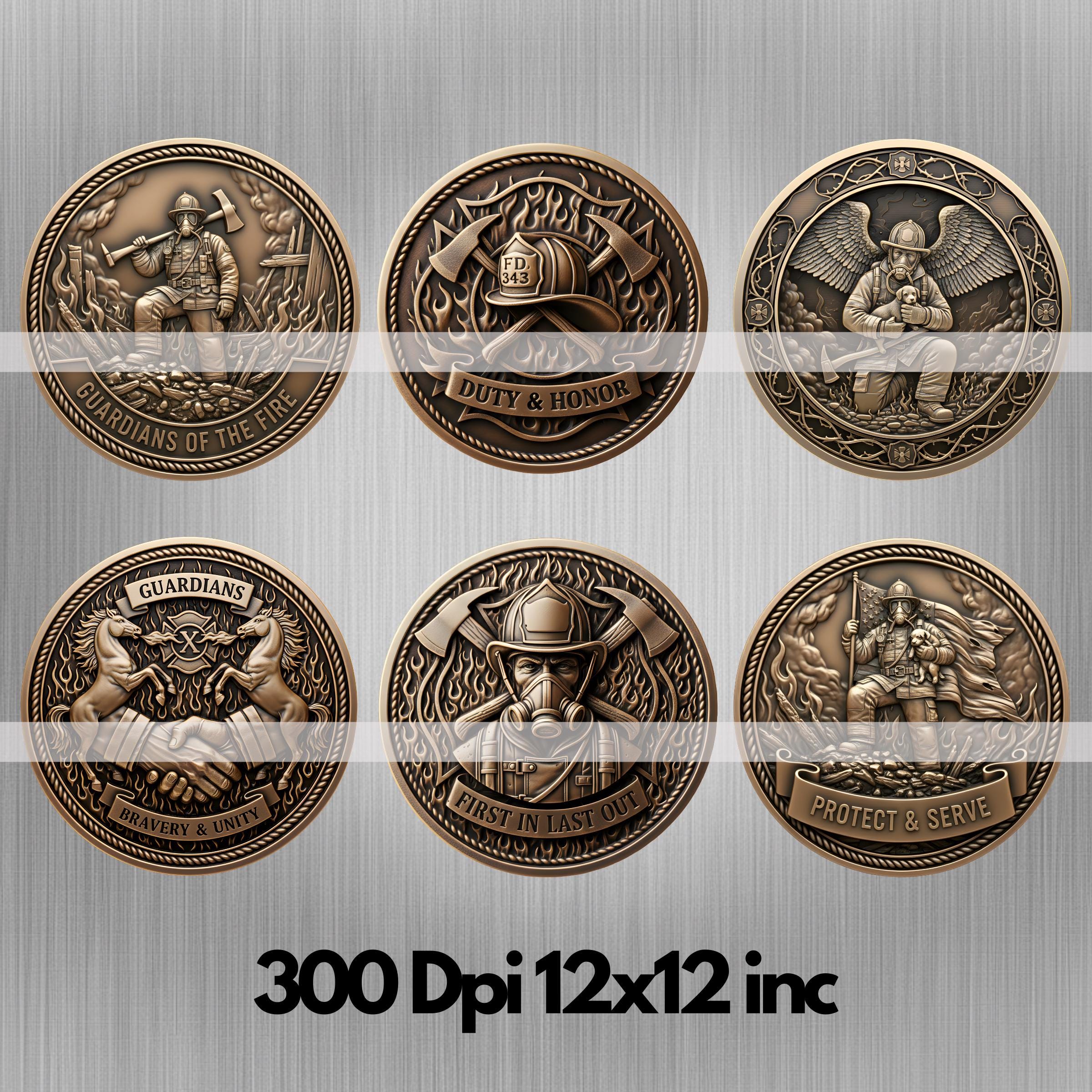 Firefighter Coin Depth Map Bundle: 3D Depth Maps for Laser Engraving ...
