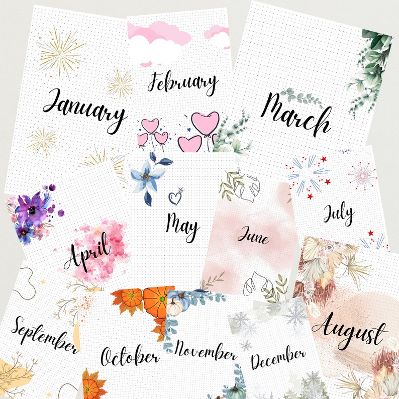 Printable Monthly Journal Covers A5 Bullet Journal Cover Pages Monthly ...