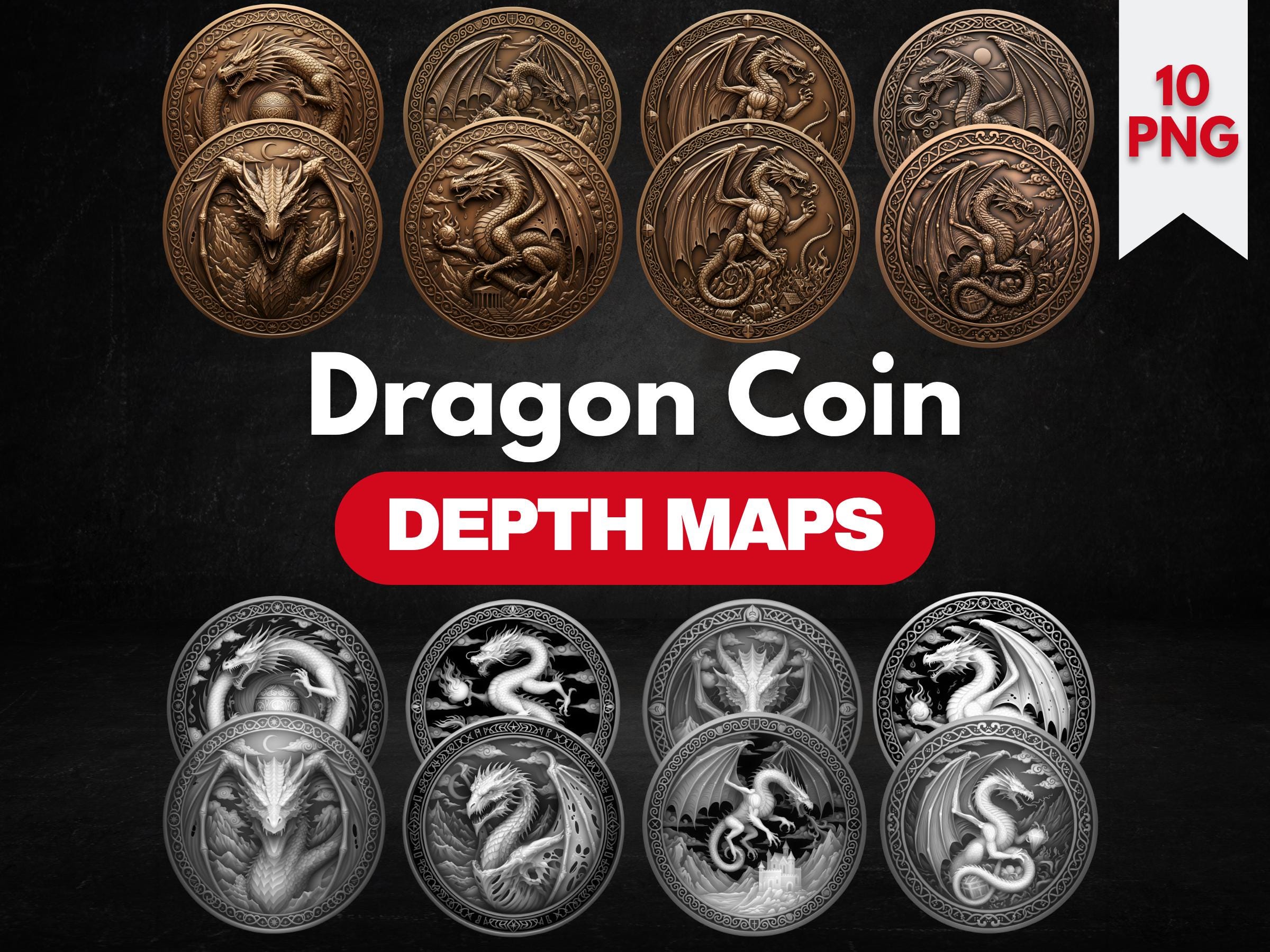 Dragon Coin Depth Map Bundle: 3D Embossing Depth Maps for Laser ...