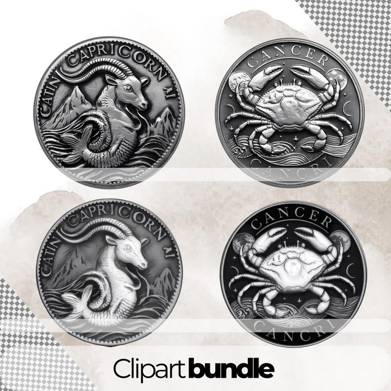 Zodiac Signs Coin Depth Map Bundle: 3D Depth Maps for Laser Engraving ...