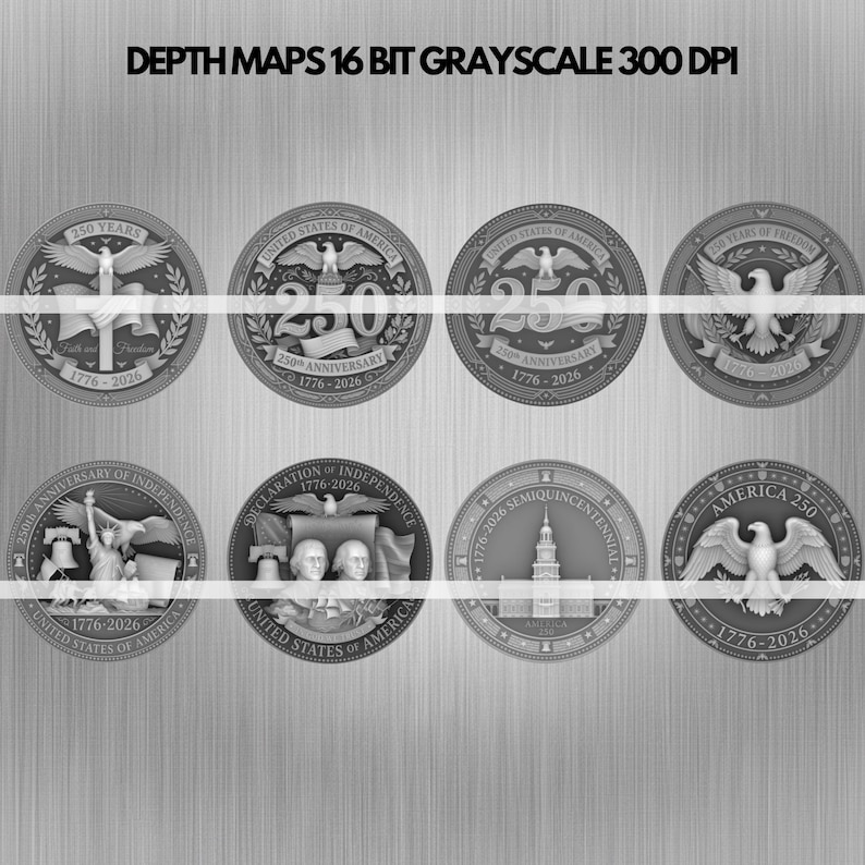 USA 250th Anniversary Coin Depth Map Bundle: 3D Embossing Depth Maps ...