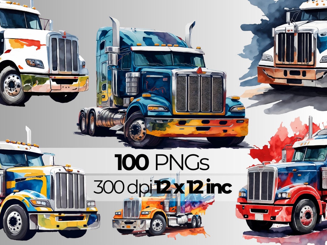 Watercolor Trucking Graphics Clipart Big Rig Custom Trucks Semi Truck ...